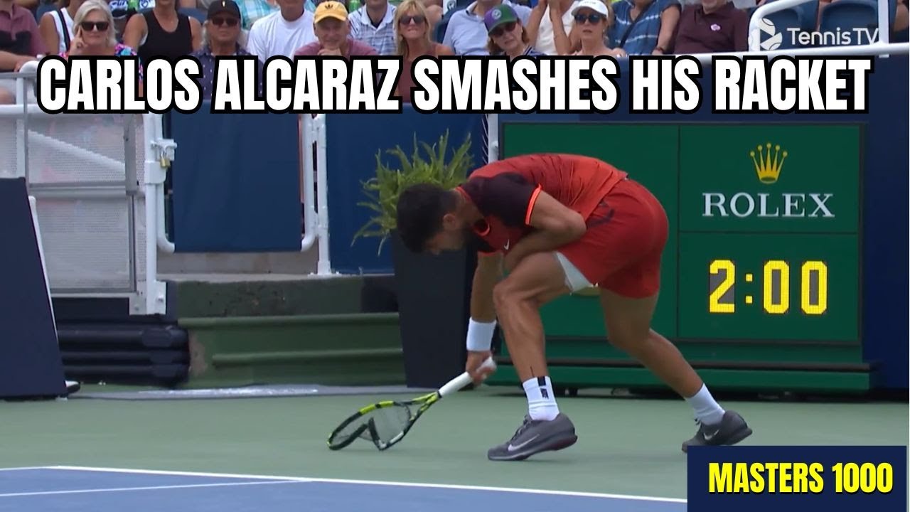 Carlos Alcaraz smashes his racket! Is that a first? (Cincinnati 2024 ...
